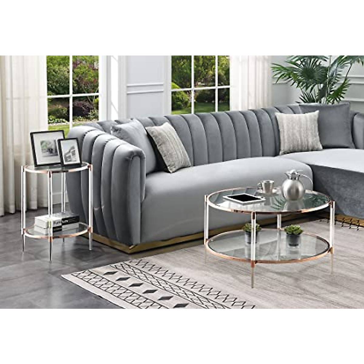 Convenience Concepts Royal Crest 2 Tier Acrylic Glass End Table, Rose Gold/Glass