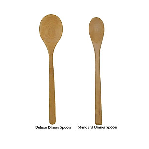BambooMN 8" Reusable Solid Bamboo Deluxe Dinner Spoon - Dining Flatware - Kitchen Utensils - 10 pcs