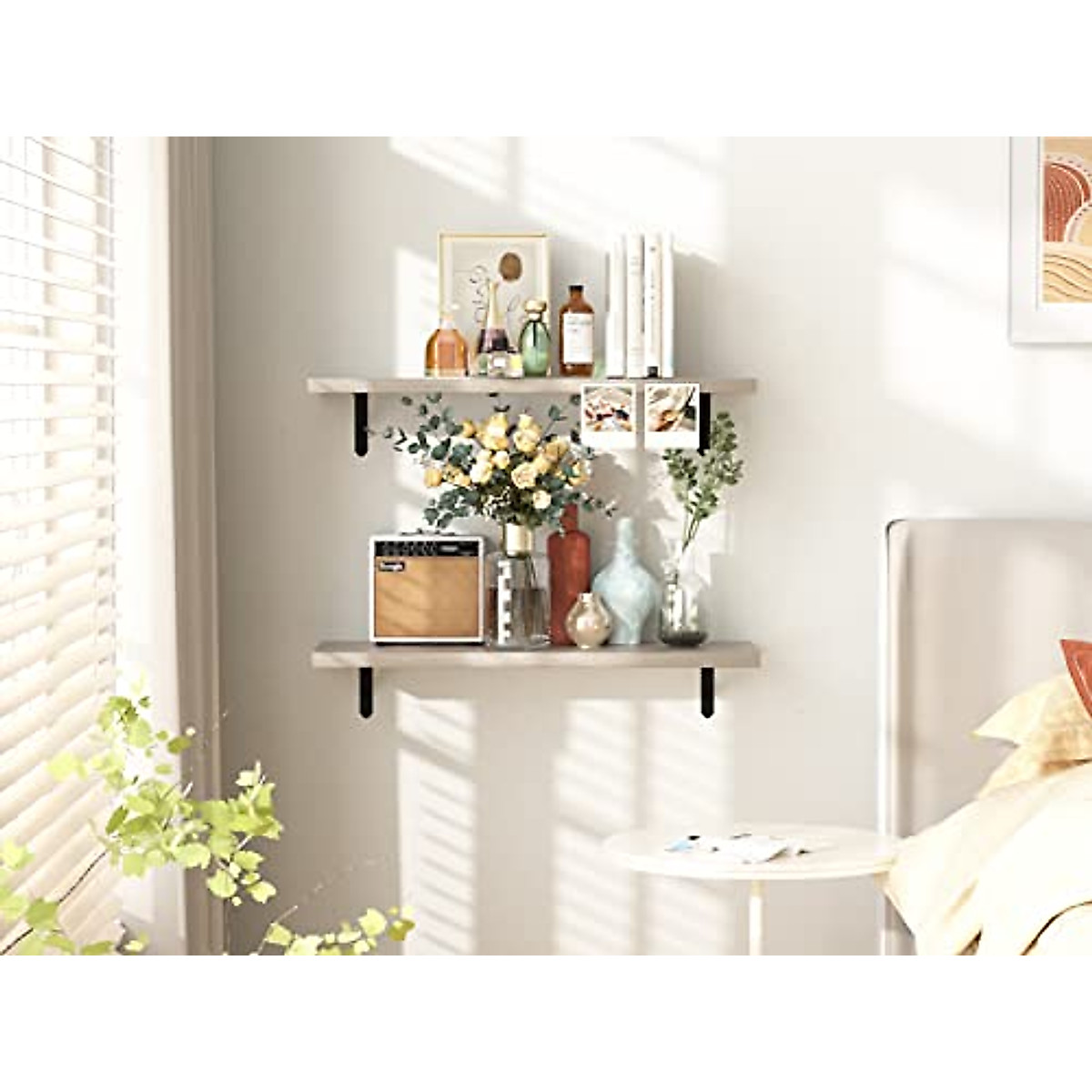 SUPERJARE 23.6 x 7.9in Floating Shelves, Set of 2, Wall Mounted Shelves for Storage, Hanging Book Shelves with Brackets for Bedroom/Living Room/Kitchen/Office/Bathroom - Greige