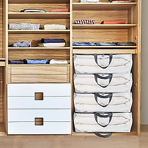 Fixwal 4 Pack Blanket Storage Bags, 75l Extra Large XL Clear Storage Bags with Zipper, Zippered Storage Bags for Blankets, Quilts, Clothes, Comforter, Bedding and Pillows