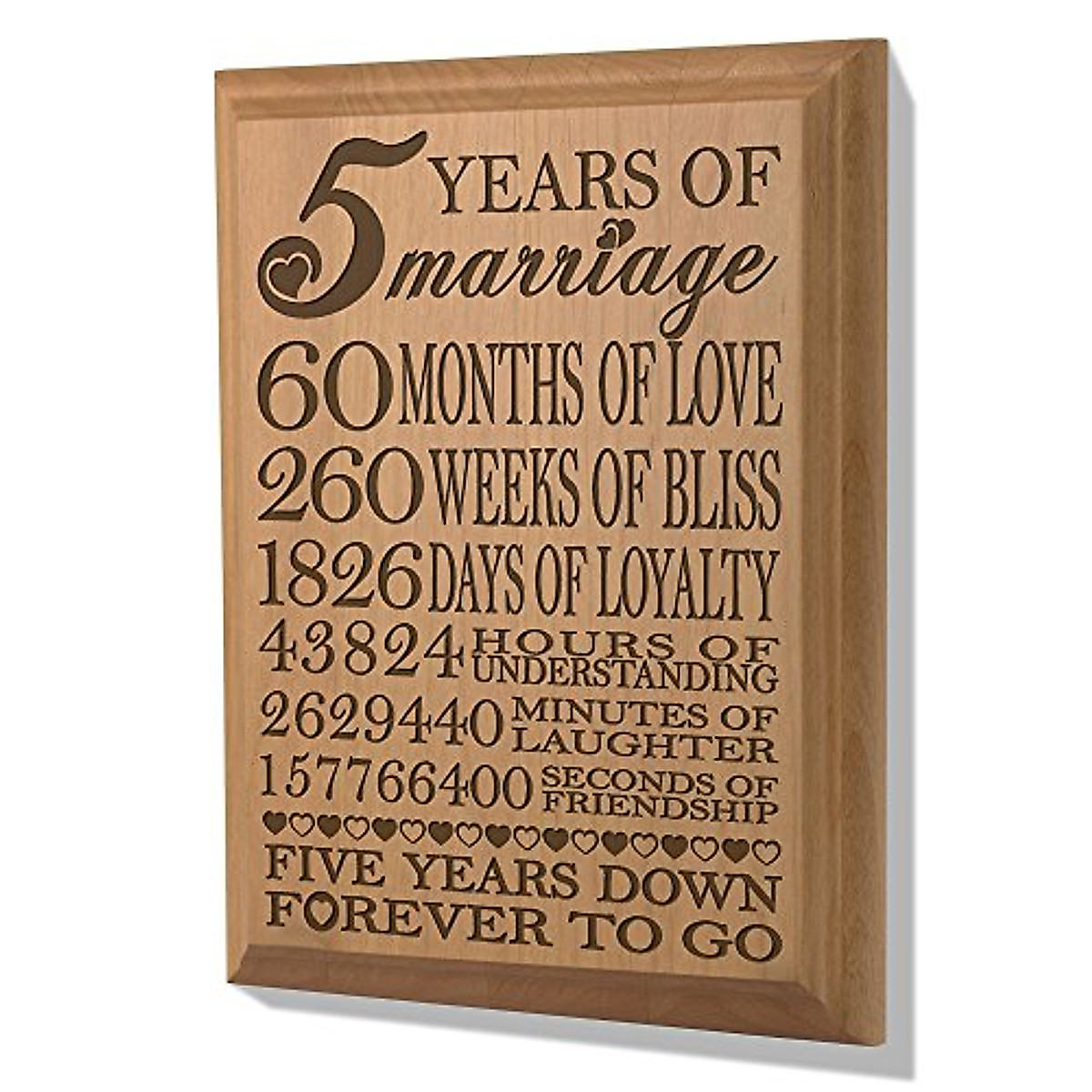 KATE POSH - 5th Anniversary Engraved Natural Wood Plaque, 5th Wedding for Her, for Him, for Couple, 5 Years of Marriage, 5 Years Together as Husband & Wife