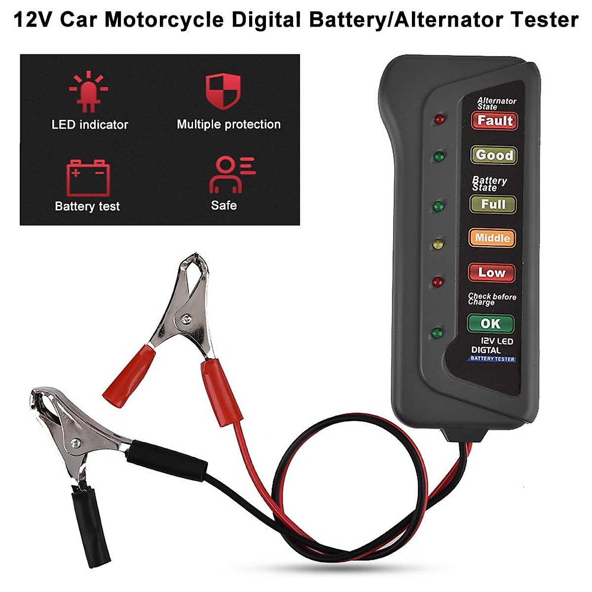 KIMISS Battery Tester, 12V LED Digital Car Motorcycle Battery Load Tester Analyzer Alternator Cranking Check Battery Condition and Alternator Charging