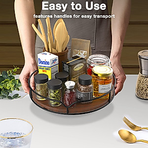 Lazy Susan Turntable Organizer with Anti-slip Mat for Cabinet Pantry Kitchen Countertop Refrigerator Office, Pine Wood, 10", Brown