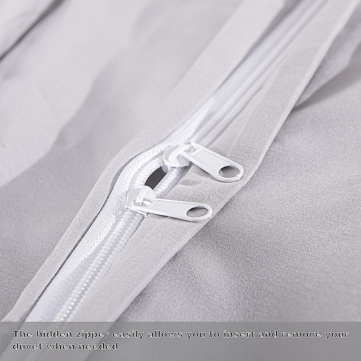 FLXXIE 3 Pieces Microfiber Queen Duvet Cover Set, Super Soft and Solid Color Comforter Cover with Zipper Closure, 1 Duvet Cover (90x90 Inches) and 2 Pillow Shams, Light Grey