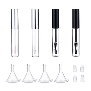 8ml Mascara Tube Empty and Wand Eyelash Cream Container Bottle 7ml Transparent Empty Mascara and Eyeliner Tubes with Rubber Inserts and Funnels Set for Castor Oil DIY Mascara（Silver, Black)