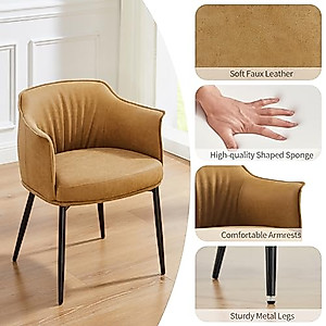 Art Leon Faux Leather Accent Chair, Mid Century Modern Arm Chair, Upholstered Living Room Chair with Metal Legs for Kitchen Bedroom Office, Light Brown