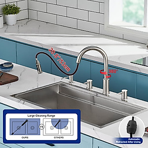 Tohlar Kitchen Faucets, Brushed Nickel Kitchen Faucet Pull Down Sprayer Stainless Steel Sink Faucets with Soap Dispenser Commercial Modern Rv Faucets, Llaves para fregaderos de cocina