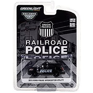 2015 Police Interceptor Utility Black Union Pacific Railroad Police Hobby Exclusive Series 1/64 Diecast Model Car by Greenlight 30386
