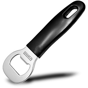 Seki Japan Hand Held Manual Bottle Opener, Heavy Duty Stainless Steel Beer Cap Opener, 3.7" Black Plastic Handle