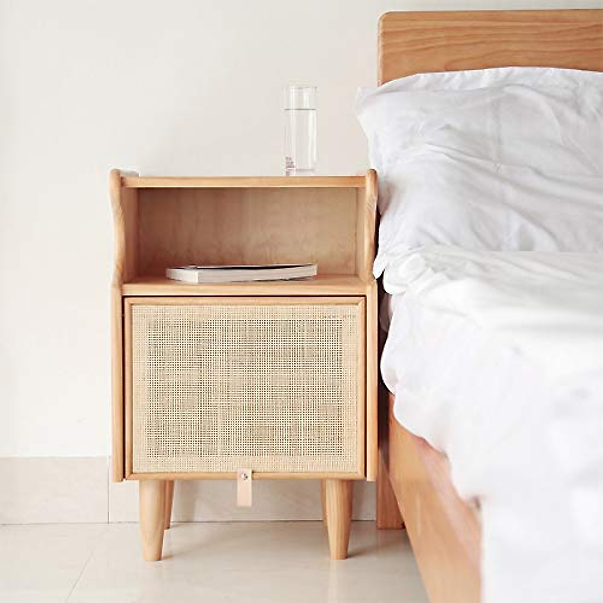 SJYDQ Bedroom Furniture Nightstand Style Solid Wood Rattan Bedside Table Sofa Side Cabinet