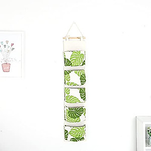 Over The Door Storage Bag, Multifunctional Wall Closet Hanging Storage Organizer with 5 Pockets Cotton Linen Hanging Pocket Organizer for Bedroom Bathroom