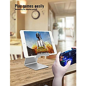 SKEJER Cell Phone Stand, Cellphone Hold, Tablet Dock with Anti-Slip Base, Aluminum Desktop Holder Bracket Compatible with All Smart Phone and Tablets Under 10 Inches-Silver