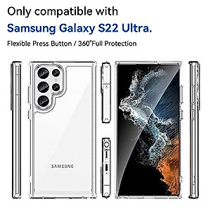 DFTCVBN Phone Case for Galaxy S22 Ultra Case, Samsung S22 Ultra SM-S908U Case with Screen Protector, Soft Bumper with Clear Crystal PC Hard Back Shockproof Cover for Samsung Galaxy S22 Ultra 5G Clear