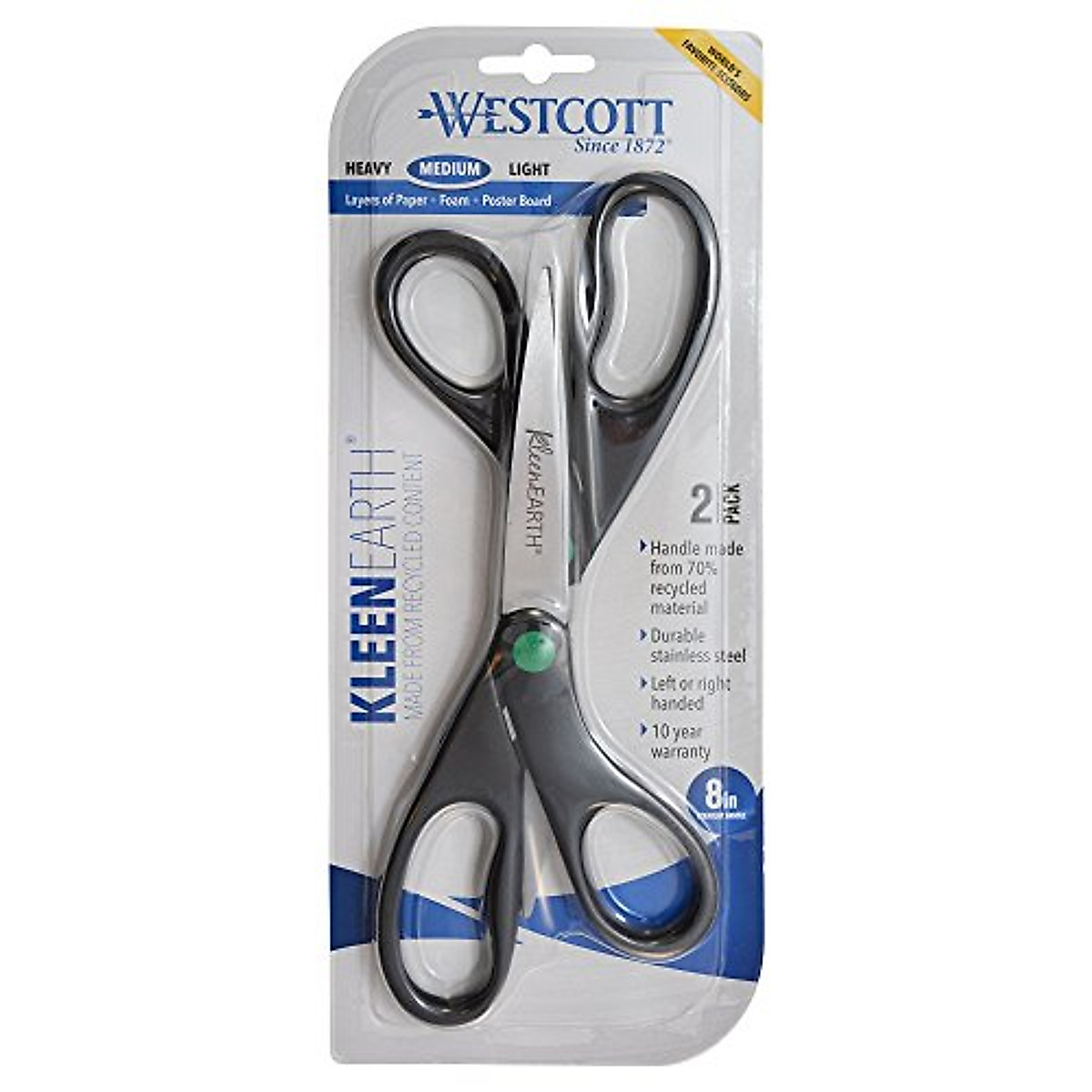 Westcott 15179 8-Inch KleenEarth Recycled Scissors for Office and Home, Black, 2 Pack