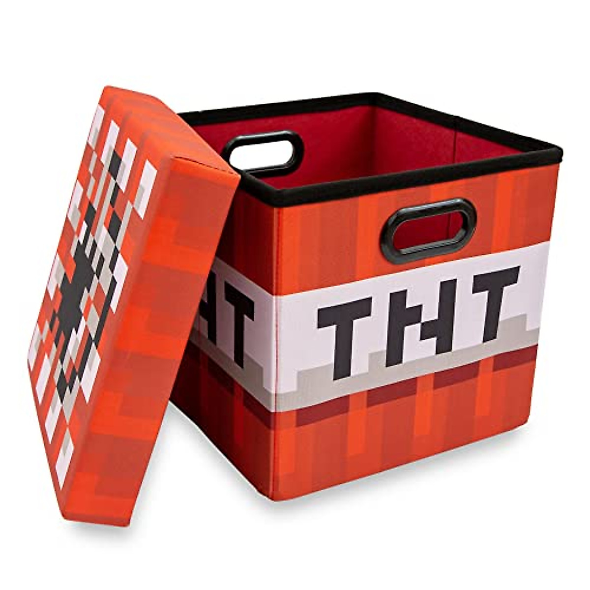 Minecraft TNT Block 13-Inch Storage Bin Chest With Lid | Foldable Fabric Basket Container, Cube Organizer With Handles, Cubby For Shelves, Closet | Home Decor Essentials, Video Game Gifts