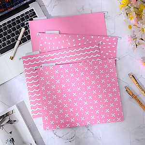 Estune 24 Pcs Pink Letter Size File Folder Cute Decorative Hanging Folders with Heavy Duty 2 Inch Expansion Includes Tabs and Inserts for Office School Classroom Supplies, 4 Styles