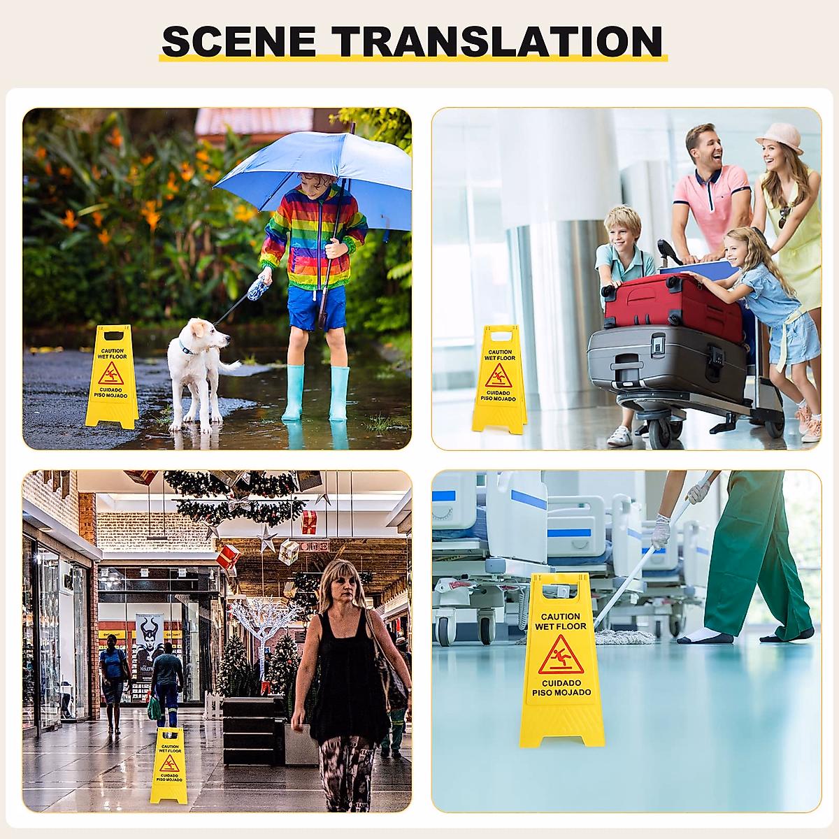 Macarrie 12 Pack Caution Wet Floor Sign Wet Floor Double Sided Signs Cuidado Piso Mojado Foldable Bilingual Alert Sign for Commercial Use Indoors Outdoors, 11.5 x 23.62 Inches (Classic Style)