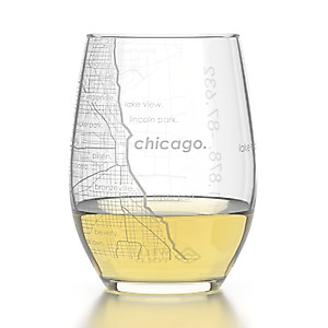 Well Told Engraved Chicago Illinois Map Stemless Wine Glass, Etched Wine Glass (15 oz, Clear) City Map Wine Glass, Custom Wine Glass, Gifts for Wine Lovers