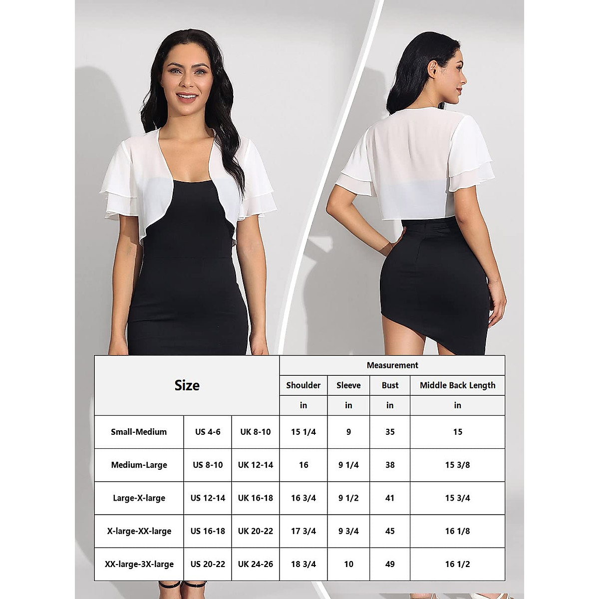 Unicra Chiffon Shrugs Bolero for Women Short Sleeves Open Front Sheer Cardigan Soft Bolero Jackets Top for Evening Dress White