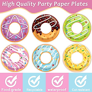 60Pcs Donut Party Paper Plates for Two Sweet Party Decoration 7in Donut Grow Up Dessert Plates Disposable Tableware Dinnerware Set for Baby Shower Girls Birthday Donut Themed Party Supplies