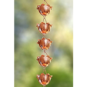 Monarch Rain Chains 28519 Pure Copper Lotus Large Cup Rain Chain, 8-1/2 Feet Length Replacement Downspout for Gutters, 8.5 Ft