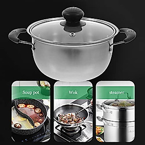 Tofficu Nonstick Stock Pots Kitchen Stockpot Stainless Steel Soup Pot Cooking Pot with Handle and Lid Milk Warmer Pot Pasta Pot Sauce Pan for Home Restaurant 16cm Hot Pot Stainless Steel