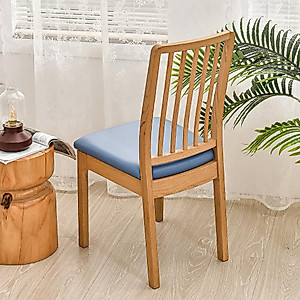 SearchI Waterproof PU Leather Seat Covers for Dining Chairs, 4 Pack Stretch Dining Room Chair Seat Covers, Kitchen Chair Seat Covers Protectors (Blue)