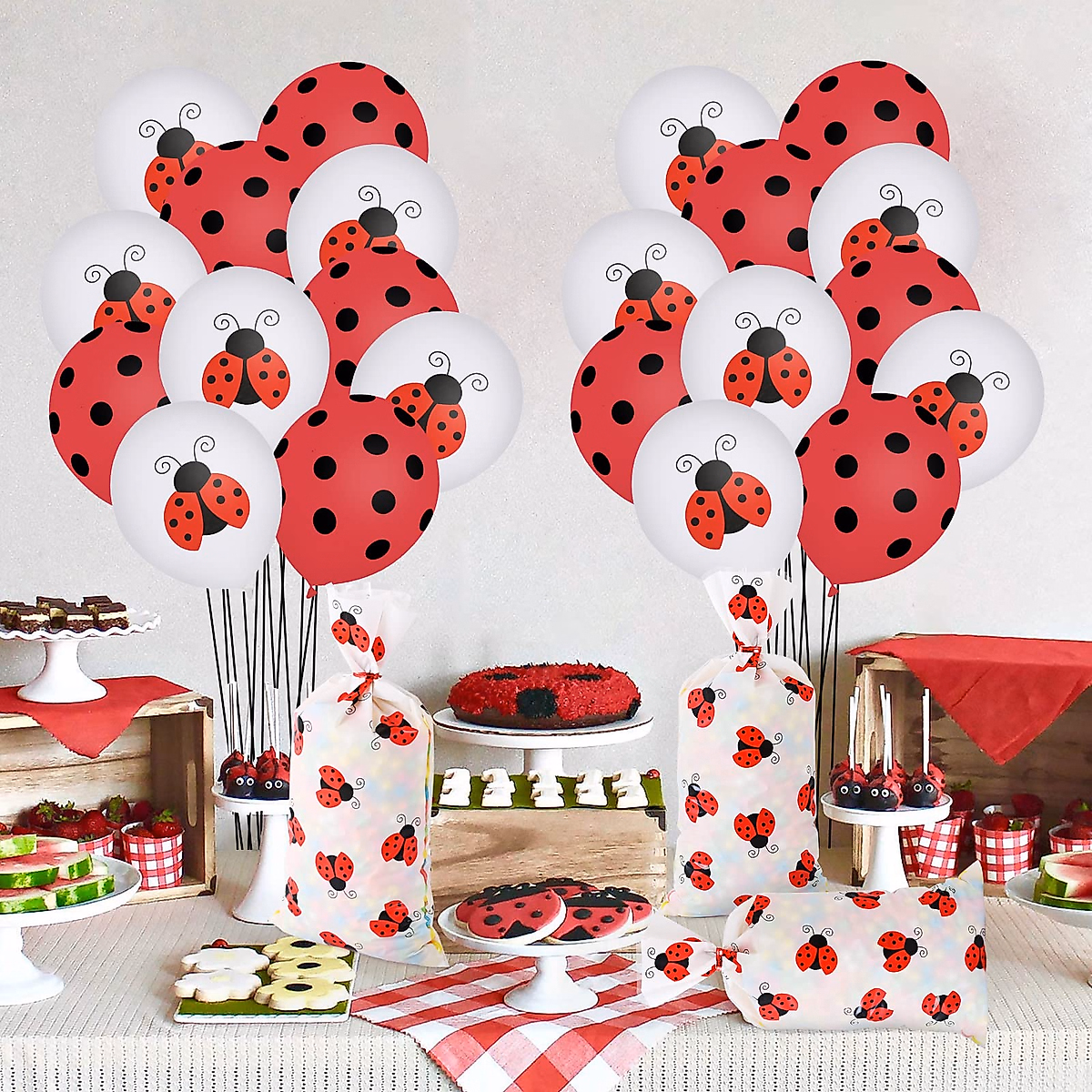 30 Pcs Ladybug Theme Balloons Red Black Polka Dot Balloons 12 Inches Ladybug Decoration Balloon for Ladybug Theme Birthday Party Supplies