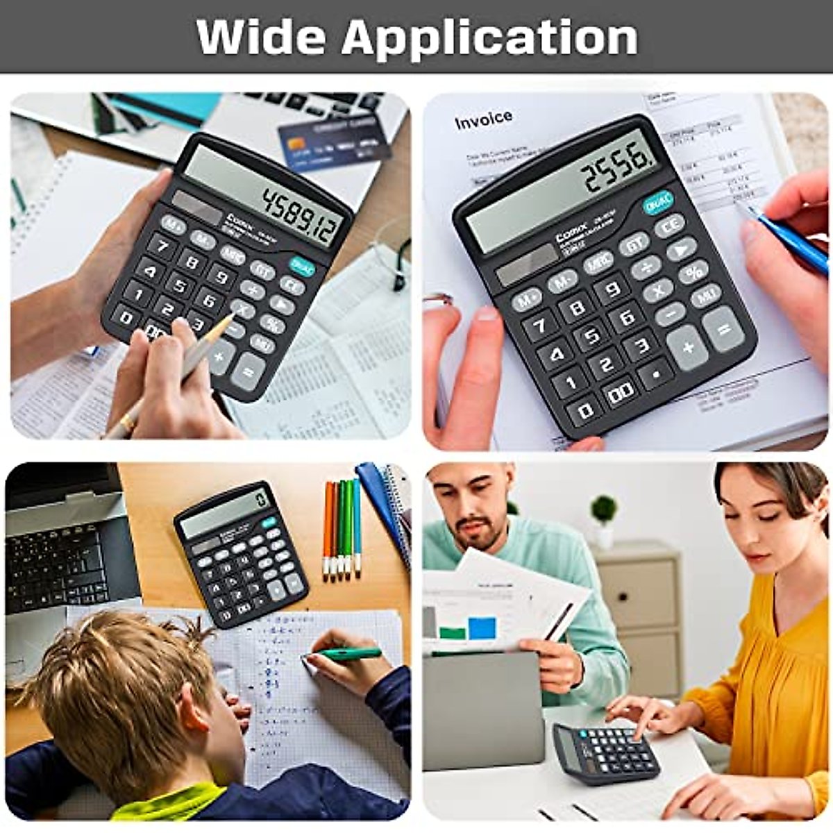 Comix Desktop Calculator 12 Digit with Large LCD Display and Big Button, 12 Digits Baisc Calculator, Solar Battery Dual Powered, for Office Home School C-1832 (Black)