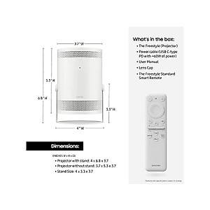 Samsung 30”- 100” The Freestyle FHD HDR Smart Portable Projector for Indoor and Outdoor Home Theater Big Screen Experience with Premium 360 Sound (SP-LSP3BLAXZA, 2022 Model)
