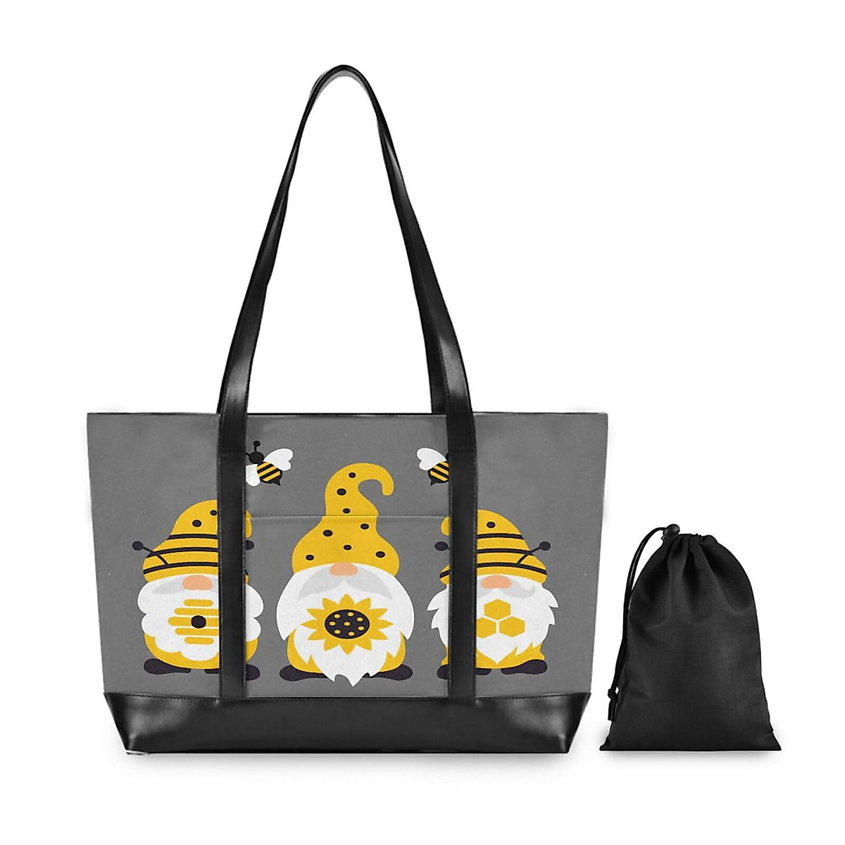 Bee Gnomes Laptop Tote Bag for Women Teacher Canvas Tote Bags Work Travel Bag Handbags Purse with Zipper