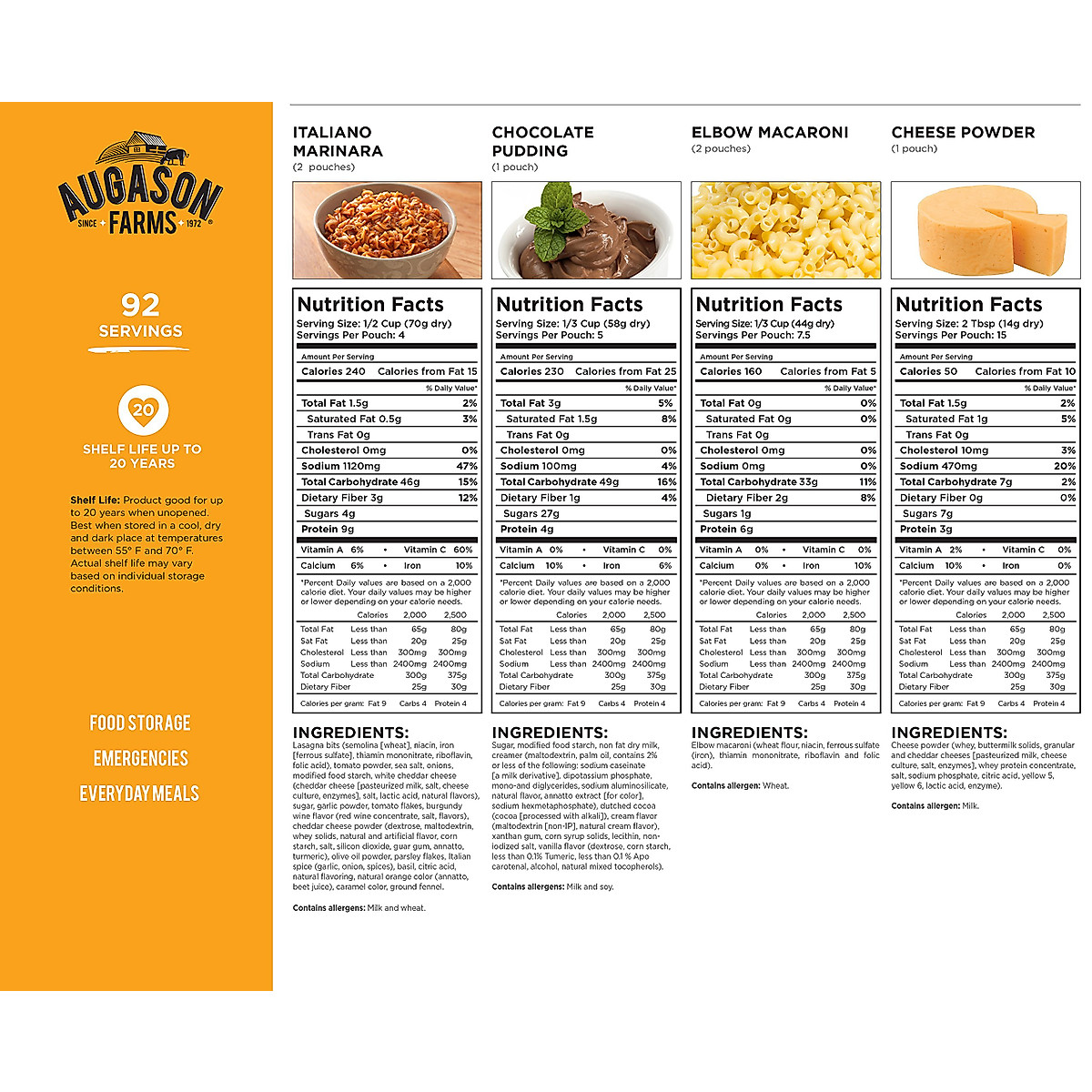 Augason Farms Lunch and Dinner Variety Pail Emergency Food Supply 4-Gallon Pail