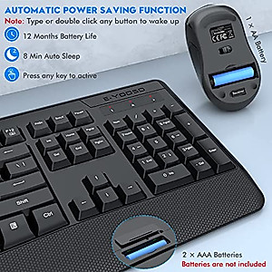 Wireless Keyboard and Mouse Combo, E-YOOSO 2.4GHz Full-Sized Ergonomic Wireless Keyboard with Wrist Rest, 3 DPI Adjustable and 6 Buttons Cordless USB Mouse for Computer, Laptop, PC, Windows (Black)