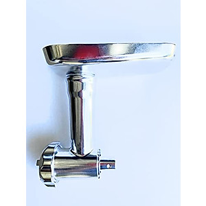 Meat Grinder attachments with feed tray, chute, and blade, Silver, 15x7