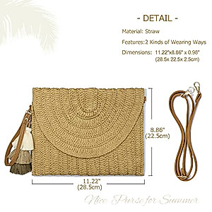 Aovtero Straw Clutch Purse Women Crossbody Bag Summer Beach Shoulder Bags Envelope Wallet Handbags (Light Brown)