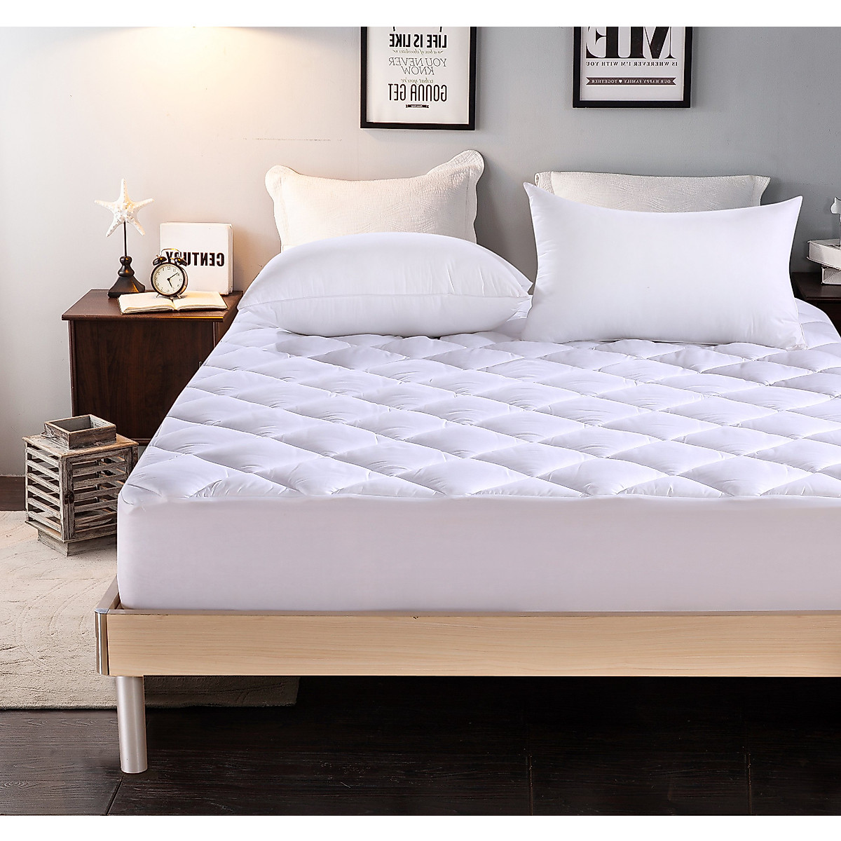 Premium Plus Mattress Pad, Breathable, Quilted Topper, Deep Pocket, Stretch to Fit, Microfiber, Extra Plush, RV Short King 72 by 75 inches, 18 inch Depth, 15 oz Fill per sq yd White