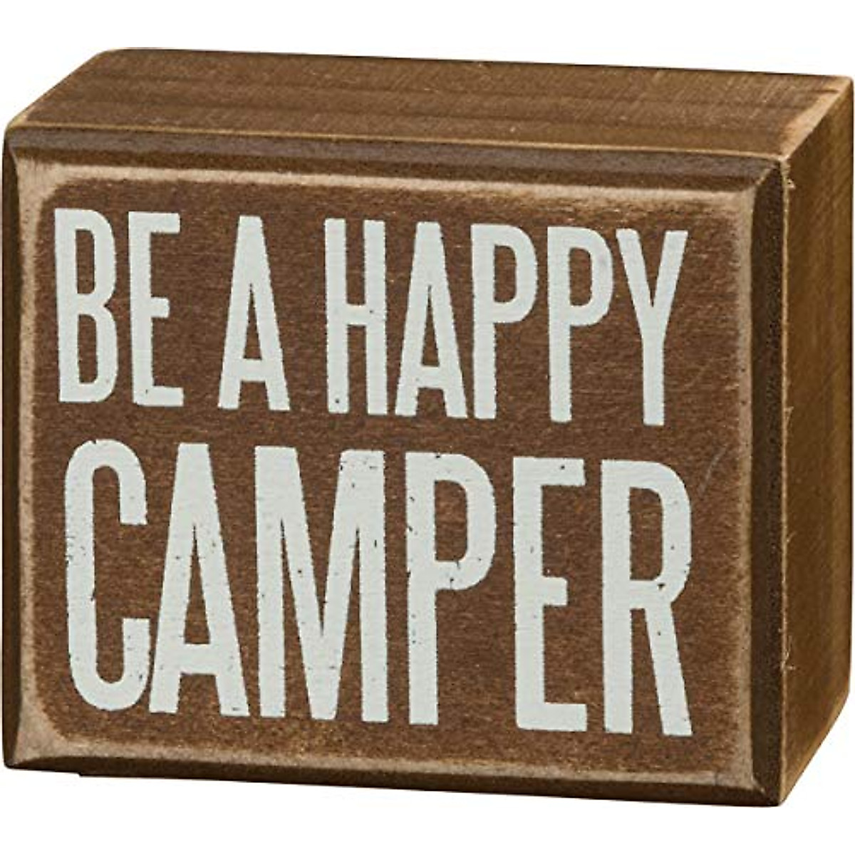 Primitives by Kathy Rustic Brown Box Sign, 3" x 2.5", Happy Camper
