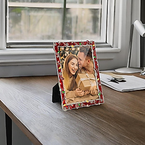 LARAINE 5x7 Picture Photo Frame Christmas Metal 2024 Christmas High Definition Glass Display Pictures for Tabletop Home Decorative Holiday Gift (Red, 5x7)
