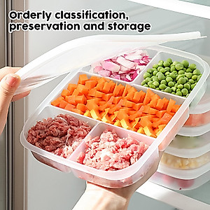 KKONHII 4 Pcs Divided Veggie Tray with Lid and Food Clip, 5 Compartment Reusable Snackle Box Food Storage Container Fridge Organizer BPA-Free Container Serving Tray for Snack, Fruit, Candy, Nuts
