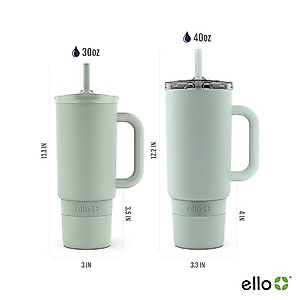Ello Port 30oz Tumbler with Carry Loop & Integrated Handle | Vacuum Insulated Stainless Steel Reusable Water Bottle Travel Mug | Leak Proof Lid | Flexible Straw | BPA-Free | Dishwasher Safe | Sage