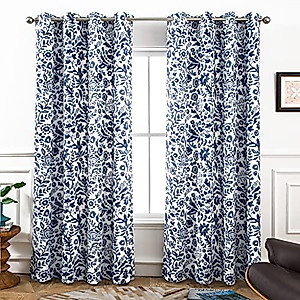 DriftAway Julia Watercolor Blackout Room Darkening Grommet Lined Thermal Insulated Energy Saving Window Curtains 2 Layers 2 Panels Each Size 52 Inch by 84 Inch Navy