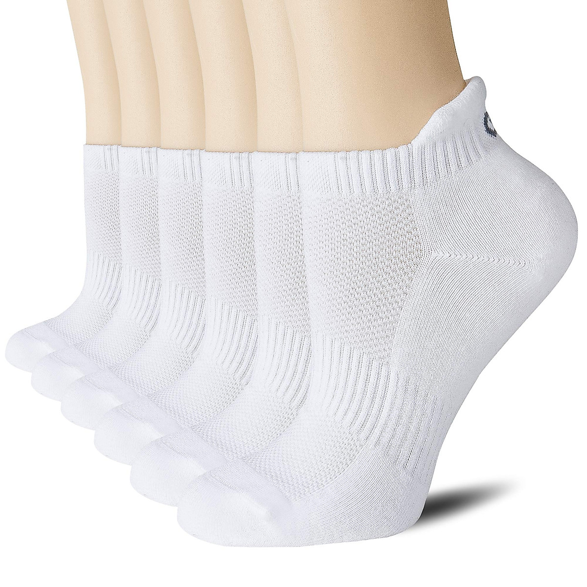 CS CELERSPORT Cushion No Show Tab Athletic Running Socks for Men and Women (6 Pairs),Small, White