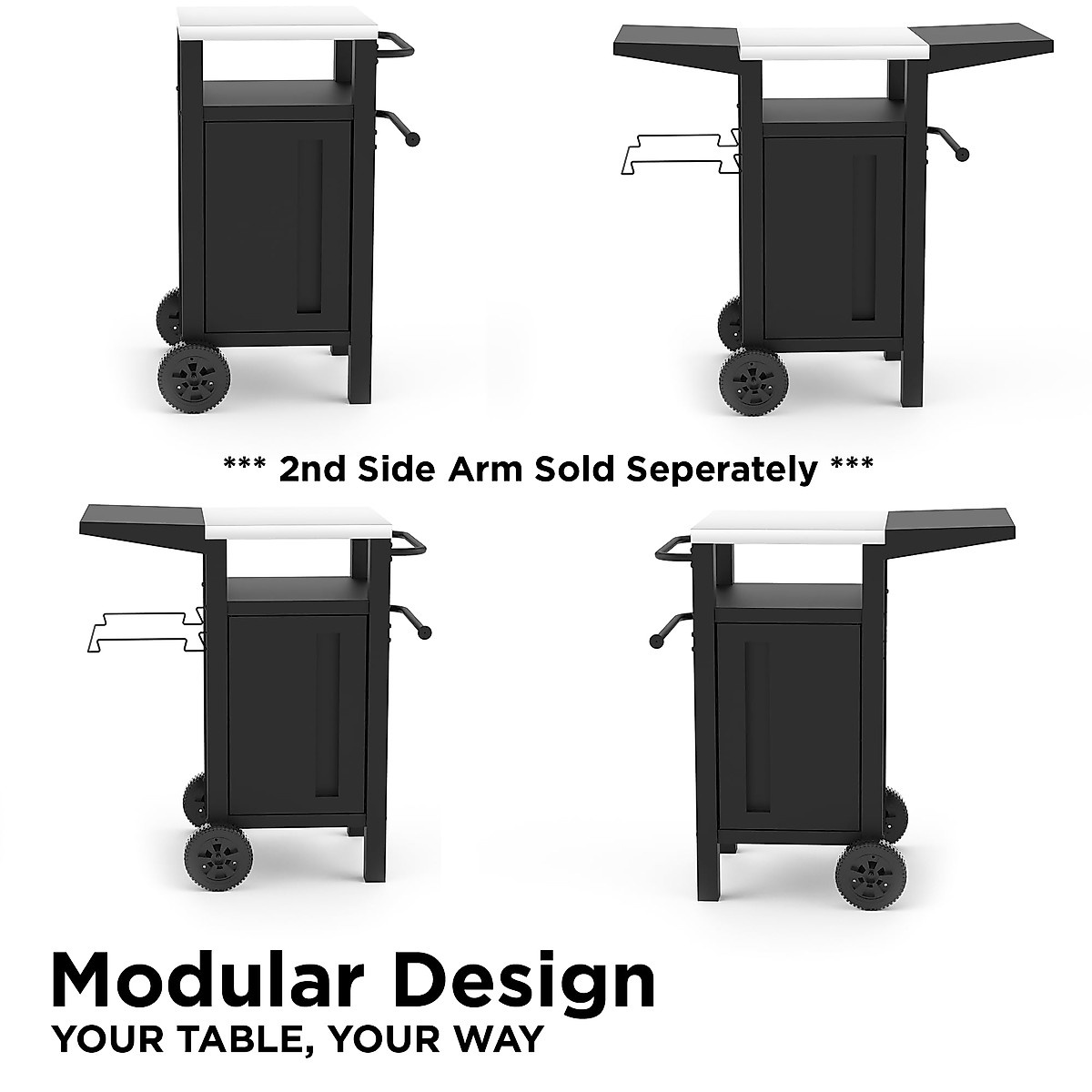 EMBERLI Grill Cart Outdoor with Storage, Modular BBQ Cart, Bar Patio Kitchen Island Prep Stand Cabinet