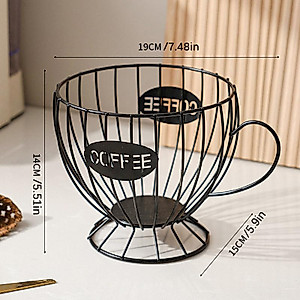 Agirlvct Coffee Pod Holder,Large K-Cup & Nespresso Capsule Organizer, Coffee Capsule Basket, Metal Coffee Bar Organizer for Kitchen Dinning Room Office Home Cafe Hotel (Black-Tea Cup )