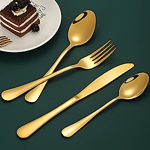 Gold Silverware Set for 12, Compralo 60 Pieces Stainless Steel Shiny Gold Flatware Set, Gold Cutlery Tableware Set Include Spoons, Forks, Knives for Home and Restaurant