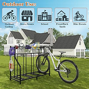 Gadroad 4 Bike Rack Garage with Storage Basket, Bike Rack Floor Stand, Garage Organizer Bike Parking Rack, Metal Floor Bicycle Rack Station for Mountain/Kids Bike, Black