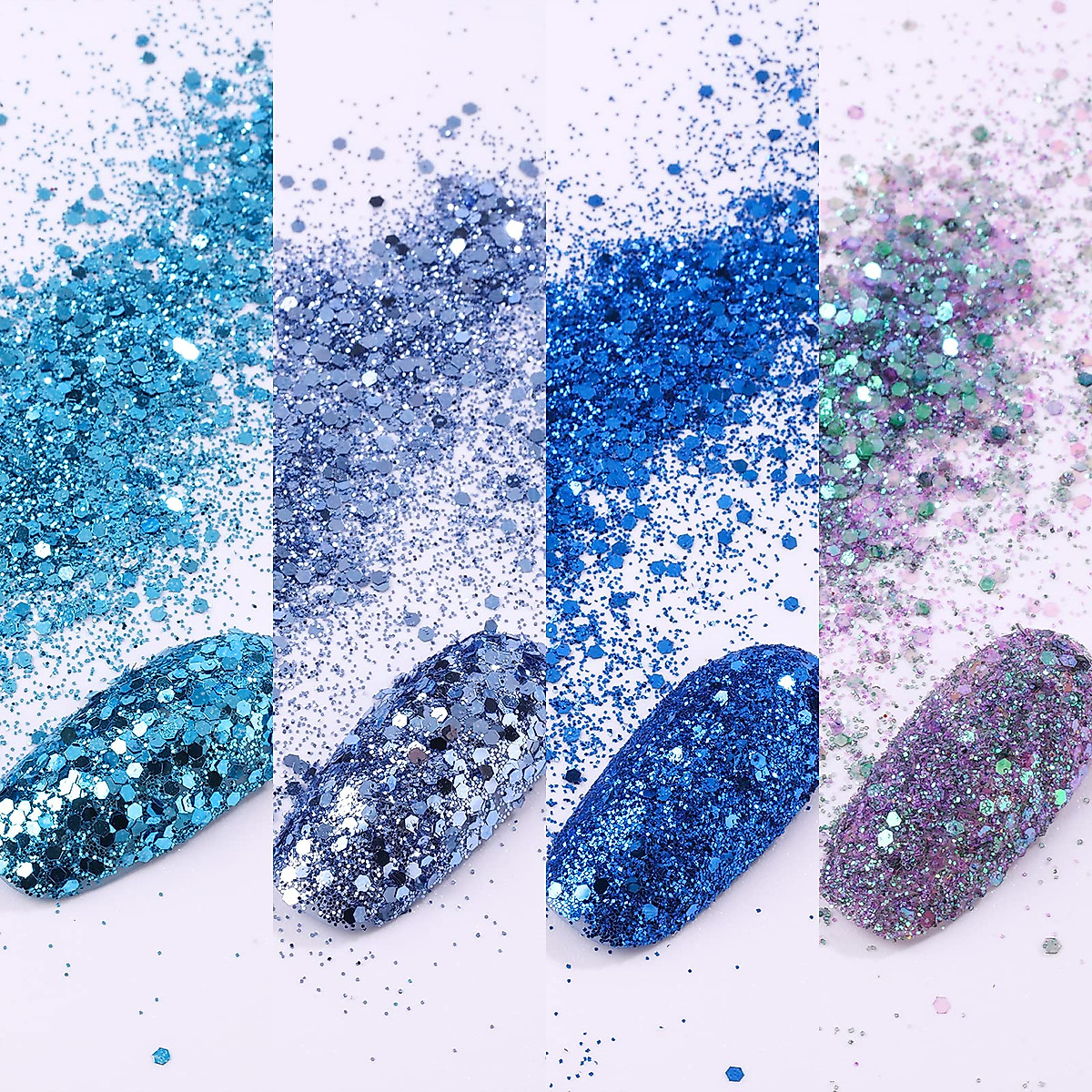 Oneleaf Holographic Chunky Glitter 16 Colors Total 120g Face Body Eye Hair Nail Festival Chunky Mermaid Dreams Holographic Sequins Glitter for Christmas, Mixed Different Size