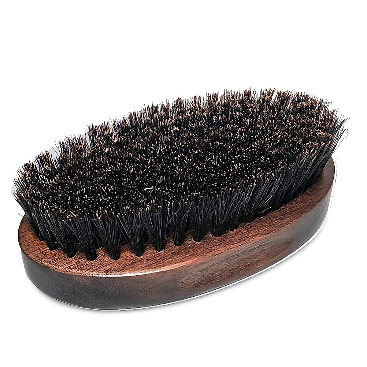 Hannana Boar Bristle Beard Brush for Men, Walnut Style Handle, Beard Straightener Brush, Gift for Men, Black and Brown, Small (Pack of 1)