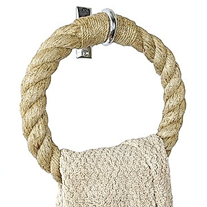 WINTTEN's Heavy Weight Classic Decorative Jute Rope Towel Holder Bathroom Hardware Accessories Towel Rack Round Wall Mounted Towel Ring Bathroom Hand Towel Holder Round Wall, Mounted 8" inches