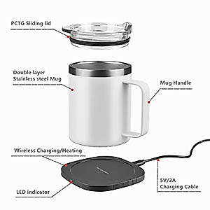 Coffee Mug Warmer & Mug Set,Self Heating Mug with Wireless Smart Charging,304 Stainless Steel Mug with Lid 12 oz,Perfect for Desktop Home Office,Gift for Coffee Lovers, Keeps Up to 131°F/55°C (Black)